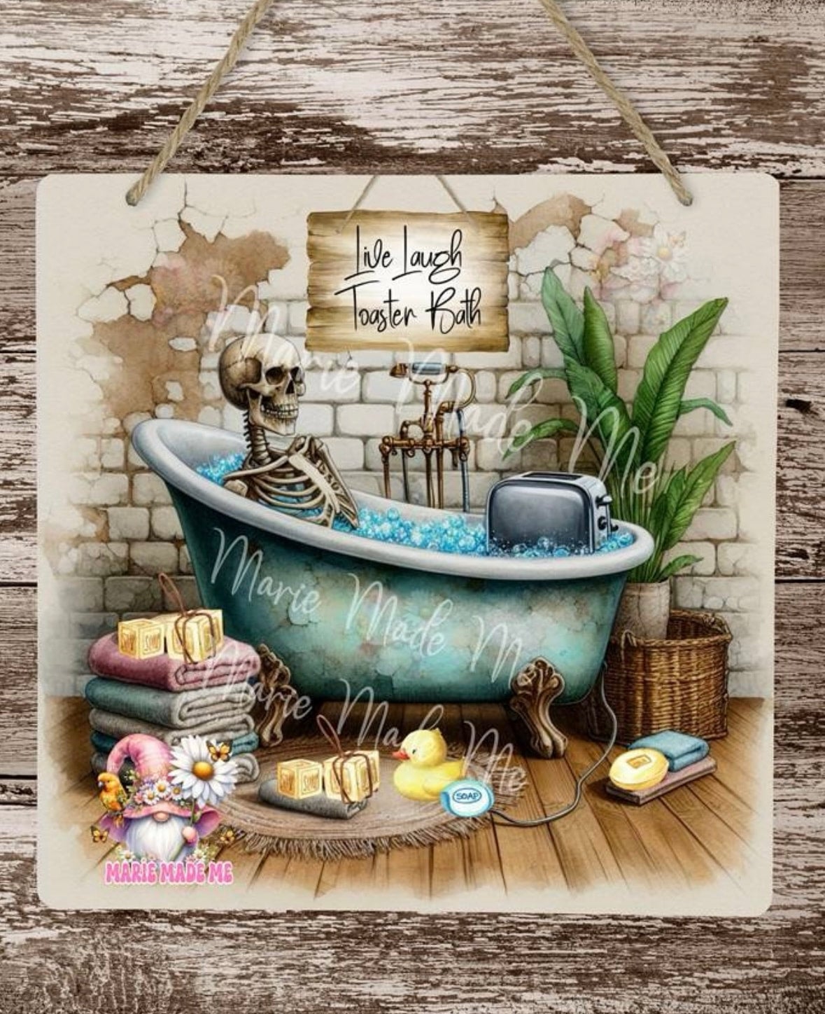 Live Laugh toaster bath skeleton in tub sign | Marie Made Me